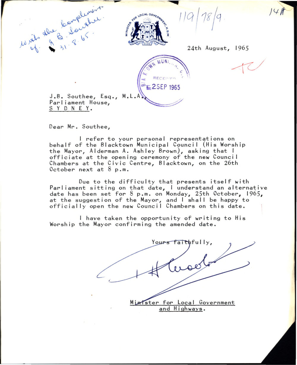 Blacktown Civic Centre official opening, invitations | Blacktown Memories